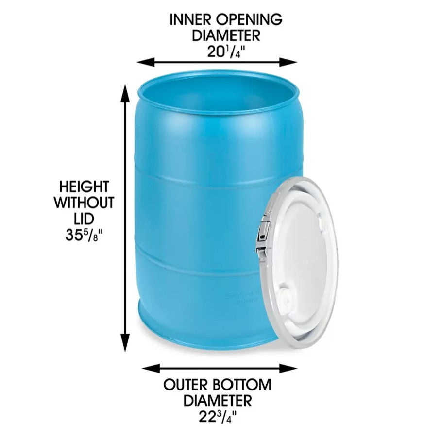 55 Gallon Plastic Drum with Lid, Open Top, Leaver Lock, Blue | EcomPack.ca - EcomPack.ca ...